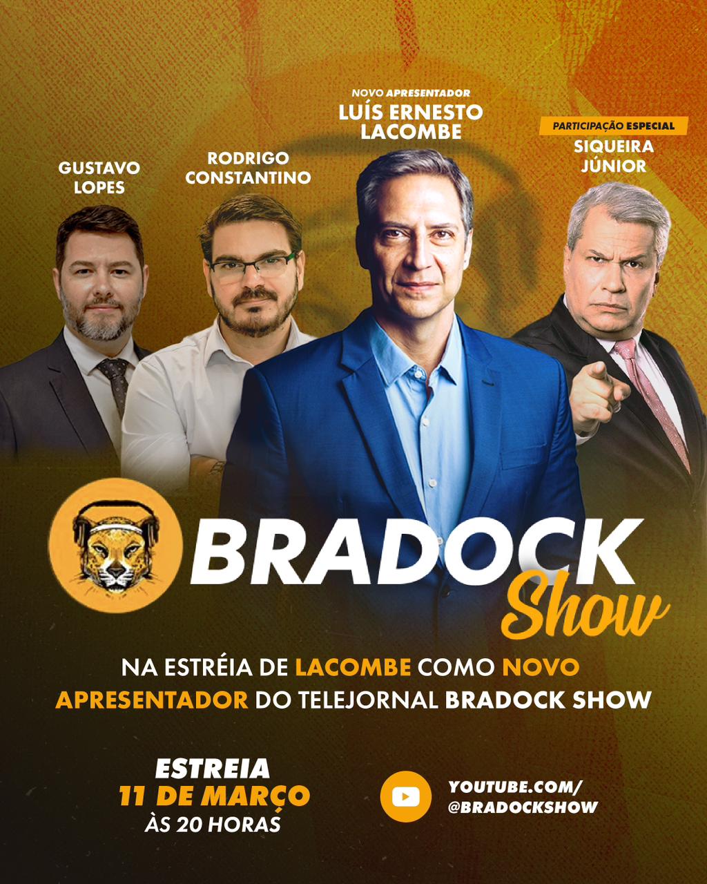 Bradock Show| Estréia de Lacombe e seus convidados: Constantino, Gustavo Lopes e Siqueira Junior ...